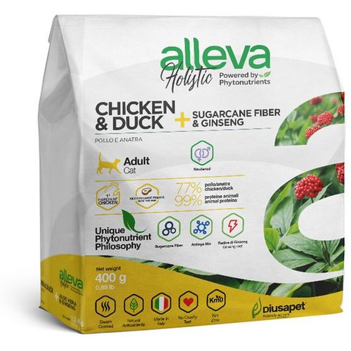 Alleva Holistic Cat Adult Chicken &amp; Duck + Sugarcane Fiber &amp; Aloe Vera Hairball 400 g