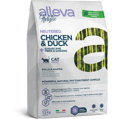 Alleva Holistic Cat Adult Chicken &amp; Duck + Sugarcane Fiber &amp; Ginseng Neutered 10 kg