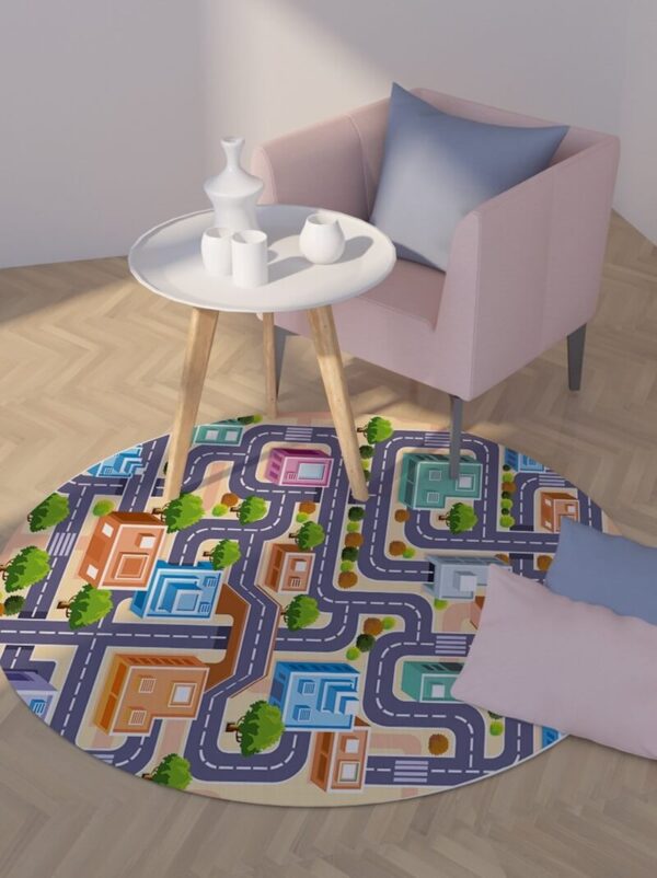 Okrugli tepih za dečiju sobu 120x120cm sa gumenom podlogom – 3D Raskrsnica, TG-160