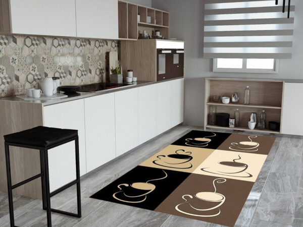 Staza za kuhinju sa gumenom podlogom 60x140cm – Coffee time V crni, KG-031