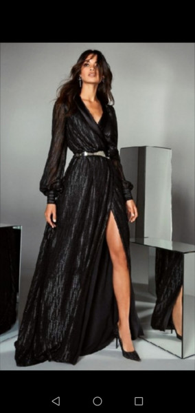 Duga haljina za maturu crna sa slicem