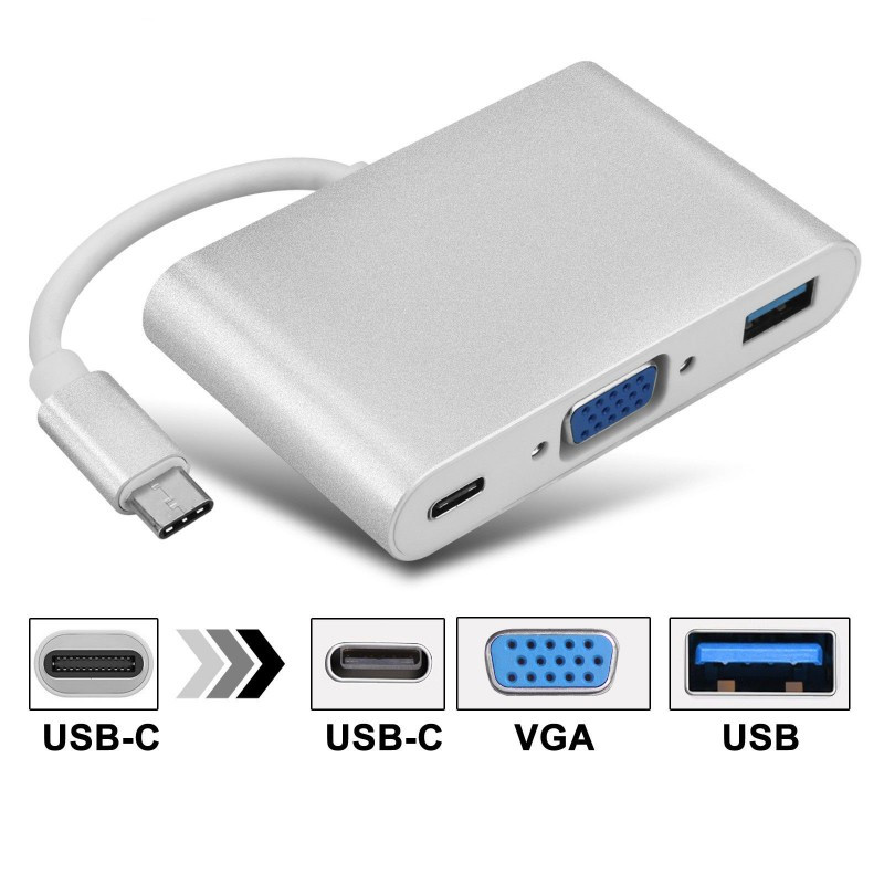 Adapter USB C muški-USB C/VGA/USB3.0