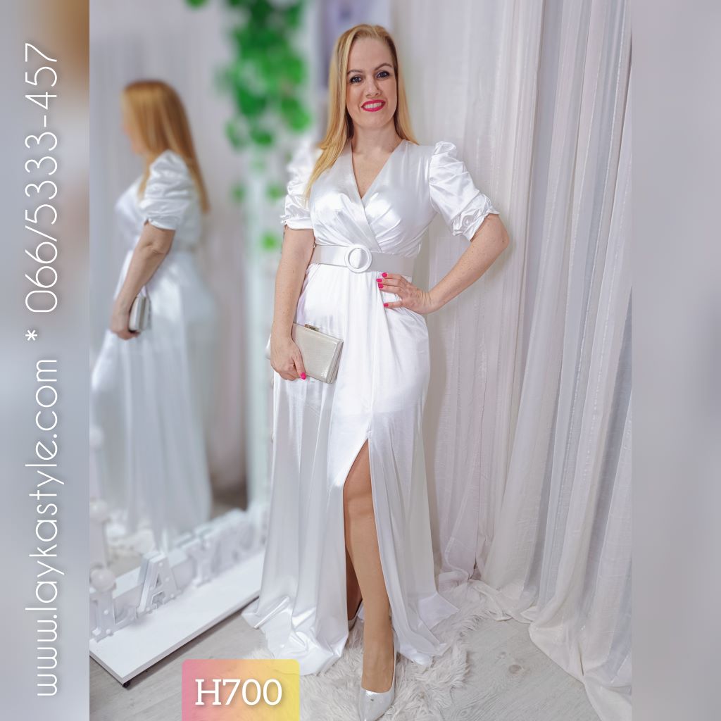 Satenska haljina sa kaišem – bela