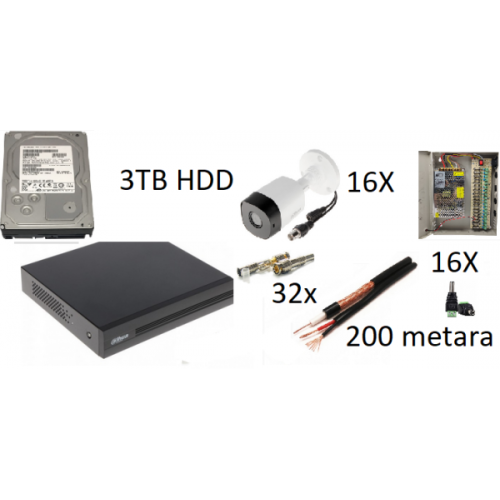 Dahua SET-16 * 16X HAC-B1A21-0360B + DVR18CH + 2xRG59100m sa2x0.75 napajanjem +3T HDD, sa kucistem