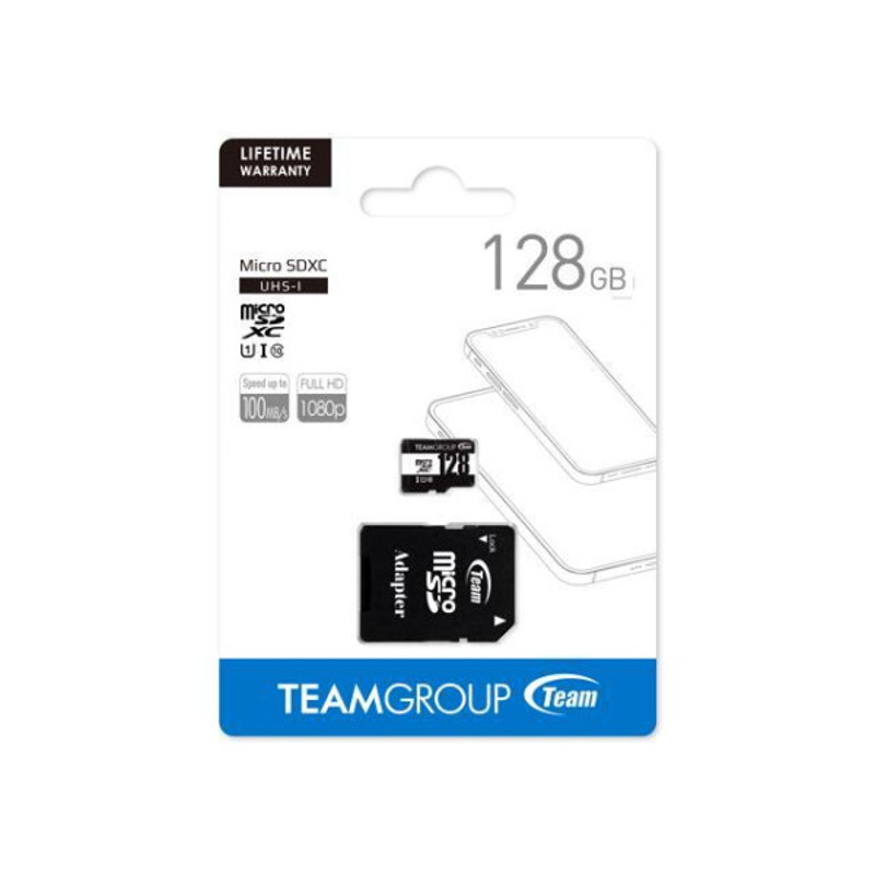 TeamGroup MICRO SDXC 128GB 100/20MP/s UHS-I U1 C10 +SD Adapter TUSDX128GCL10U03 Fo