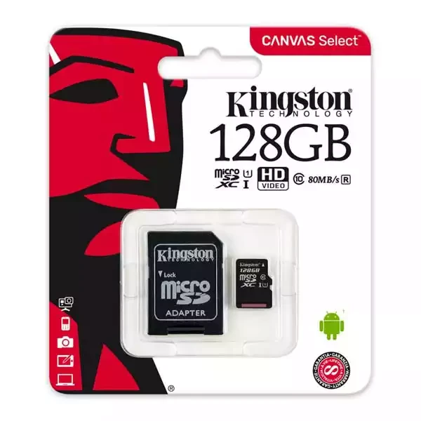 Micro SD Card 128GB Kingston + Adapter Class 10 SDCS2128GB