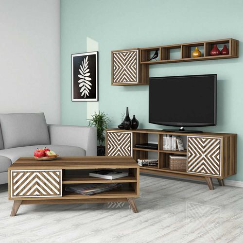 Inci - Walnut, White Walnut White Living Room Furniture Set