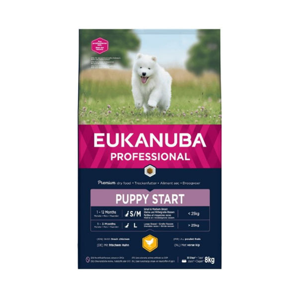 Hrana za štence svih rasa Piletina 8kg Puppy Start Eukanuba EUK4005974
