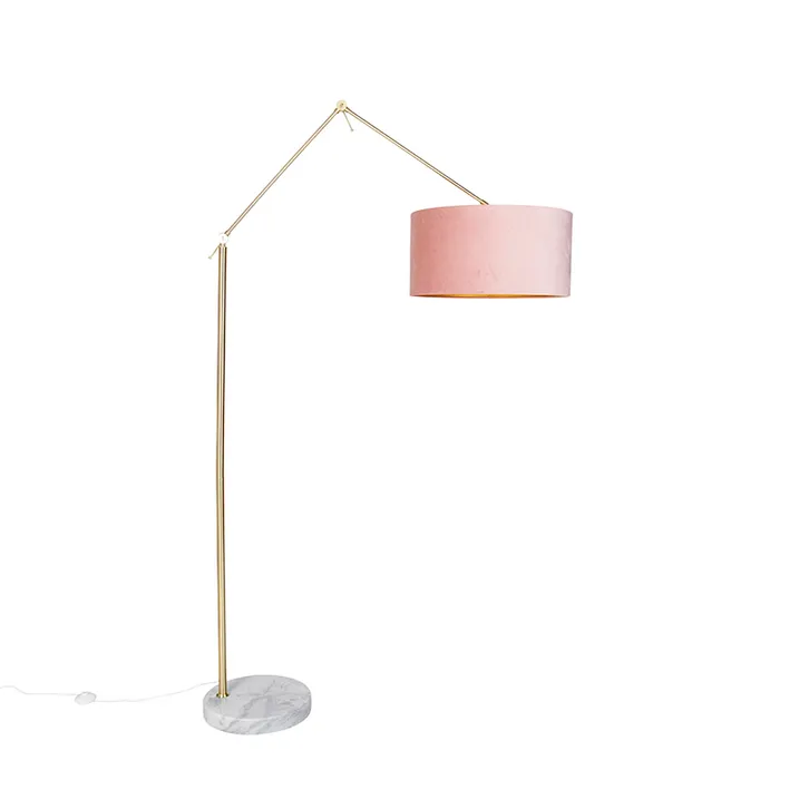 Moderna podna lampa zlatna baršunasta sjenilo roze 50 cm - Urednik