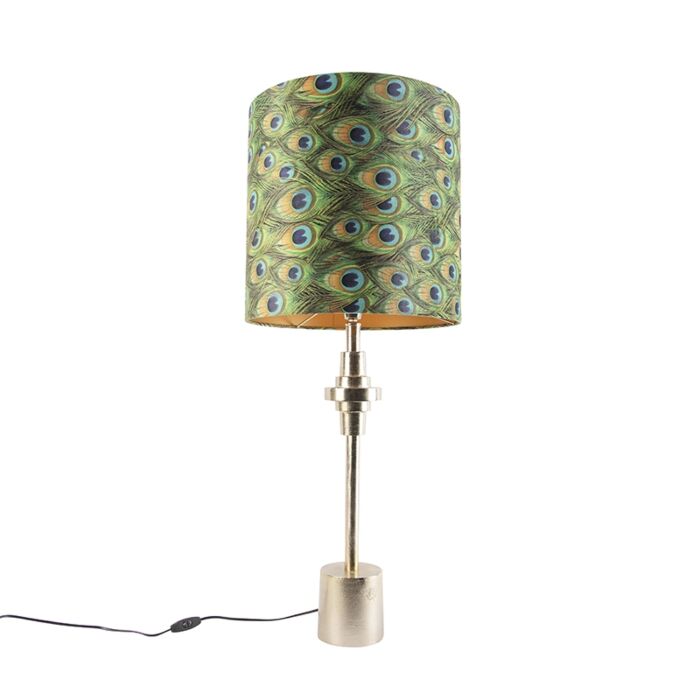 Art Deco stona lampa zlatna baršunasta abažur paun dizajn 40 cm - Diverso