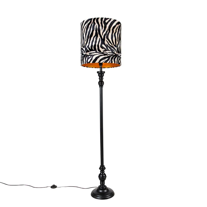 Podna lampa crna sa abažurom zebra dizajn 40 cm - Classico