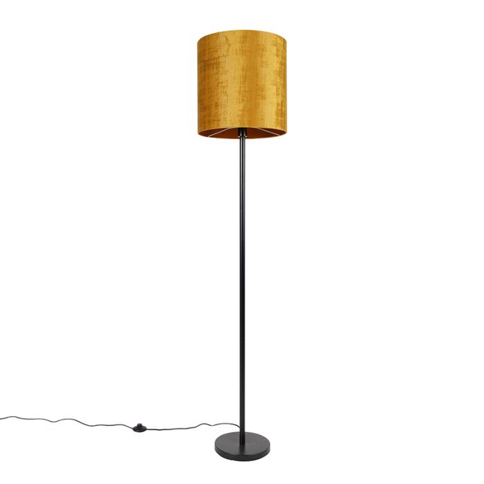 Klasična podna lampa crni abažur zlatni 40 cm - Simplo