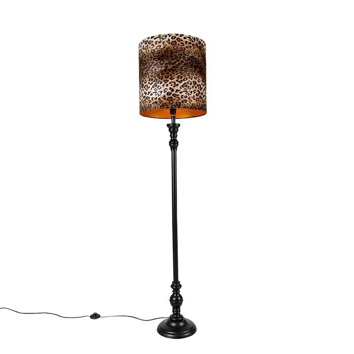 Podna lampa crna sa abažurom leopard 40 cm - Classico