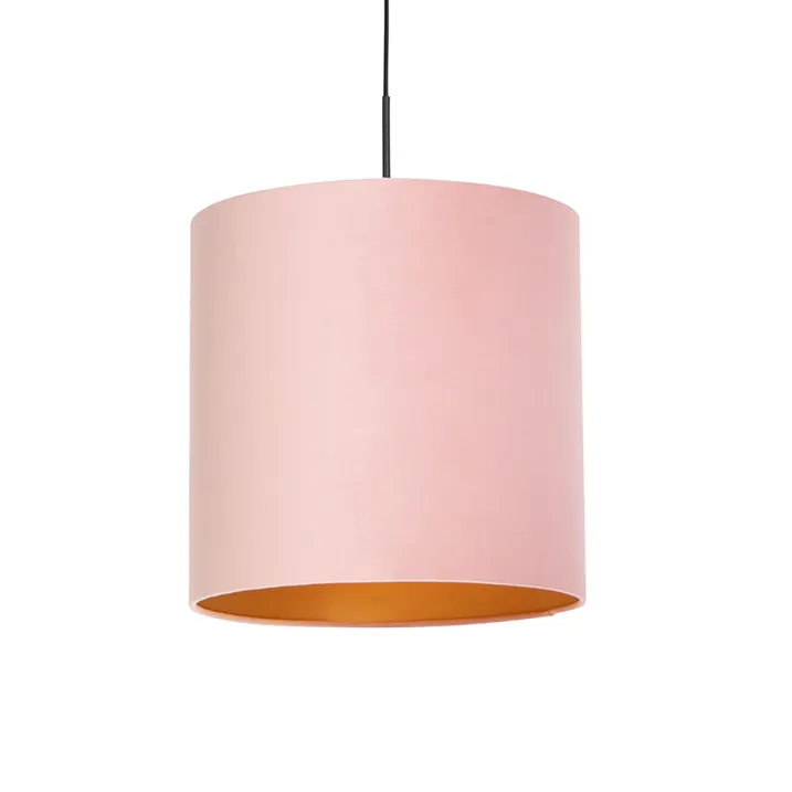 Viseća lampa sa velur abažurom roze sa zlatnim 40 cm - Combi