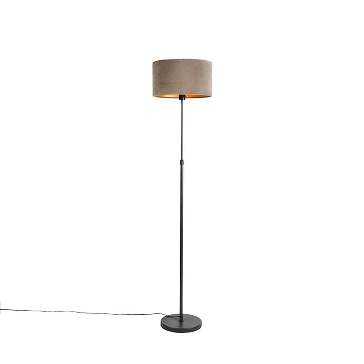 Podna lampa crna sa velur abažurom taupe sa zlatom 35 cm - Parte