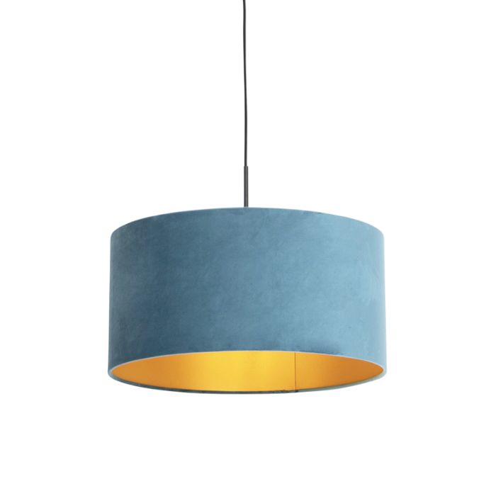 Viseća lampa sa velur abažurom plava sa zlatnom 50 cm - Combi
