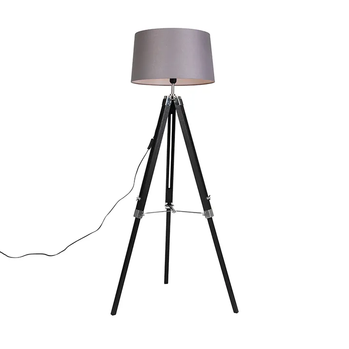 Podna lampa Stativ crna sa abažurom 45cm platno tamno siva