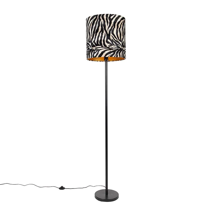 Moderna podna lampa crna tkanina abažur zebra 40 cm - Simplo