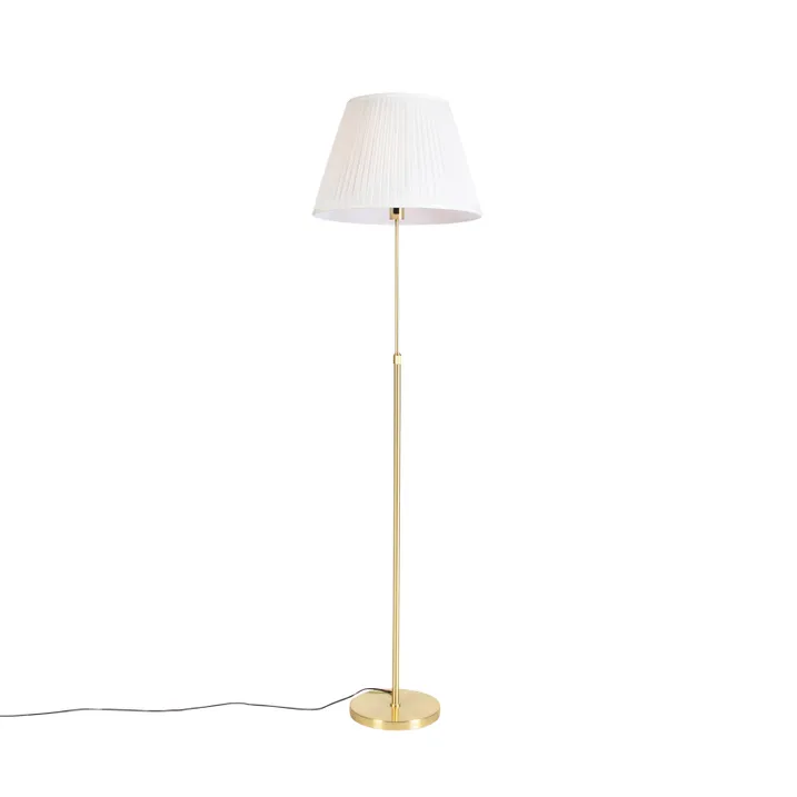 Podna lampa zlatna/mesing sa plisiranim abažurom krem 45 cm - Parte