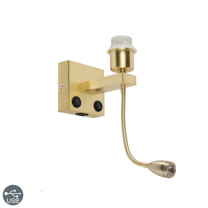 Art deco zidna lampa zlatna sa USB-om i flek krakom - Brescia Combi