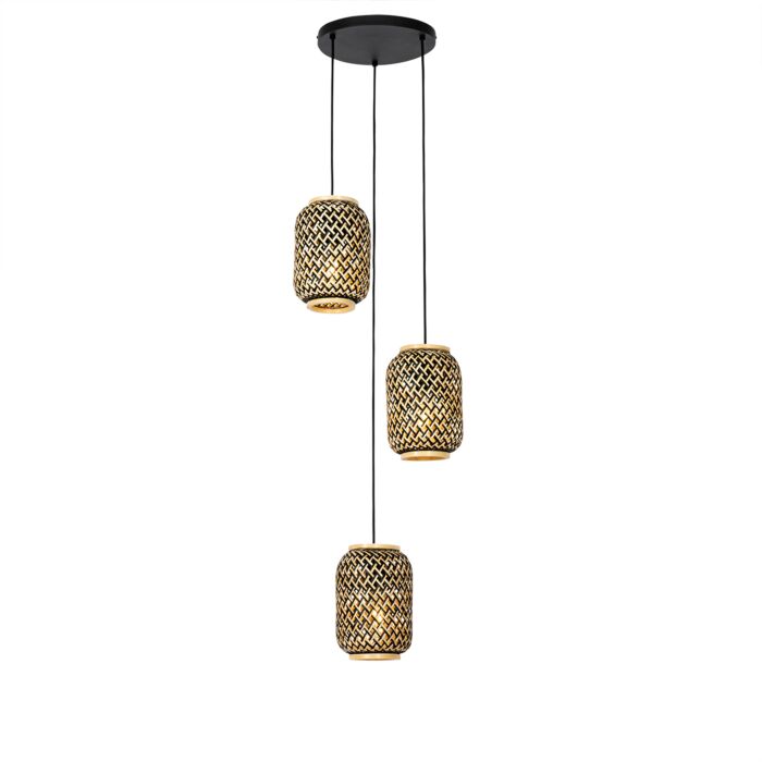 Orijentalna viseća lampa od bambusa sa crnim 3-svetlo - Ivonne