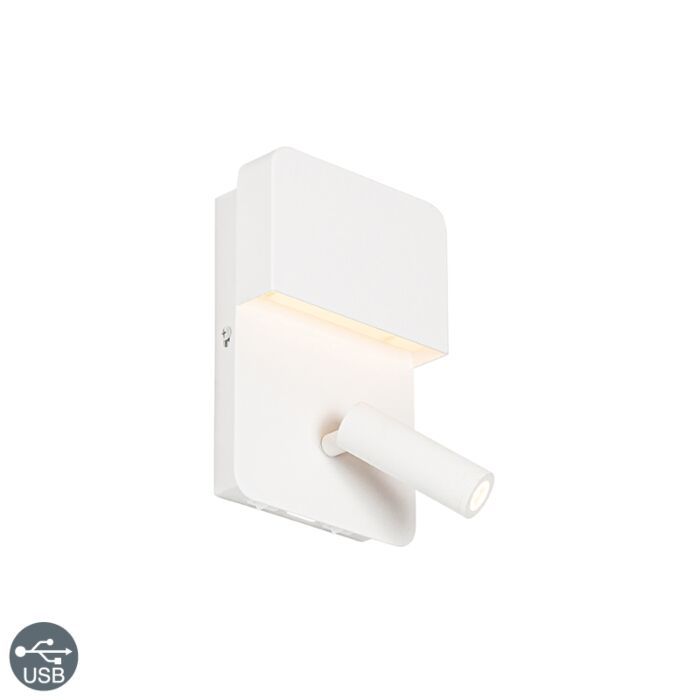Zidna lampa bela uključujući LED sa USB-om i lampu za čitanje sa prekidačem - Robin