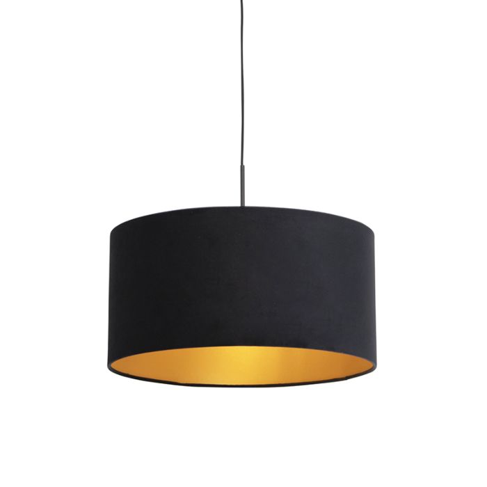 Viseća lampa sa velur abažurom crna sa zlatom 50 cm - Combi