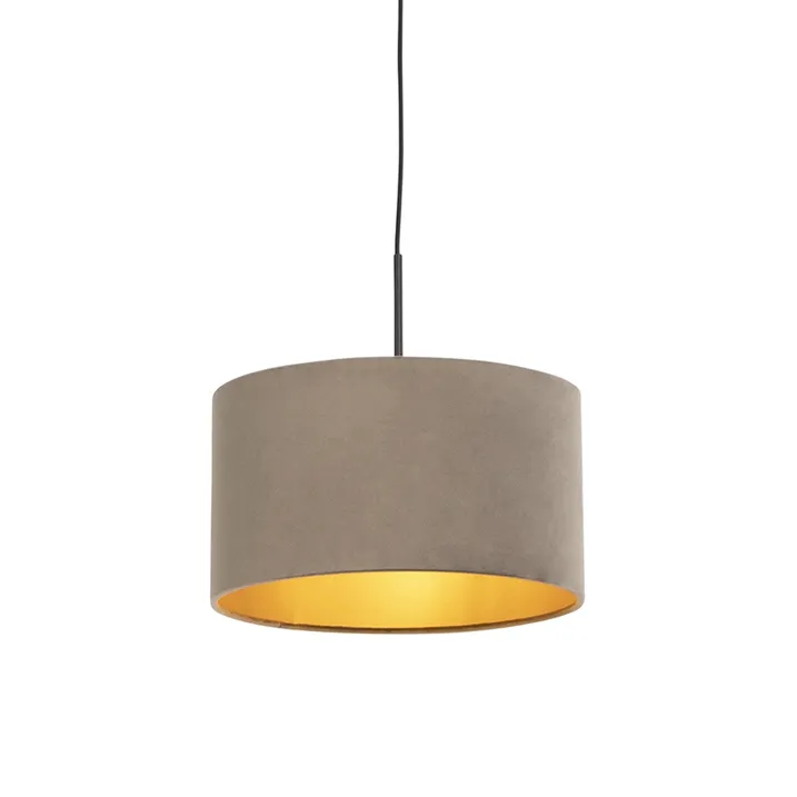 Viseća lampa sa velur abažurom taupe sa zlatom 35 cm - Combi