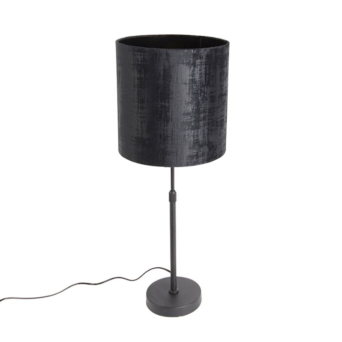 Stona lampa crni somot abažur crni 25 cm podesiv - Parte