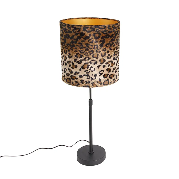 Stona lampa crni velur abažur leopard dizajn 25 cm - Parte