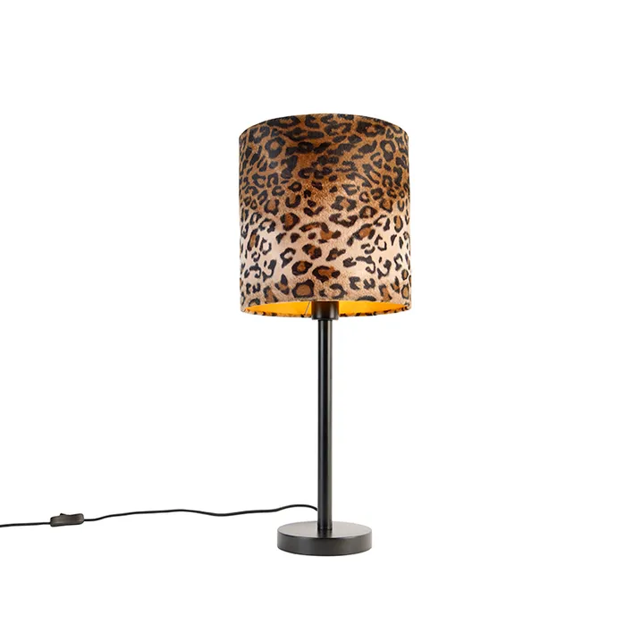 Moderna stona lampa crna sa leopard abažurom 25 cm - Simplo