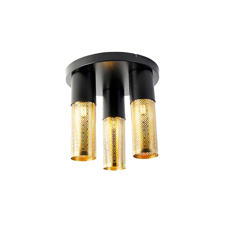Industrijska plafonska lampa crna sa zlatnim okruglim 3 svetla - Raspi