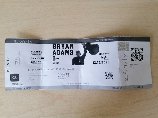 Bryan Adams, VIP ulaznica, Arena, neiskorišćena