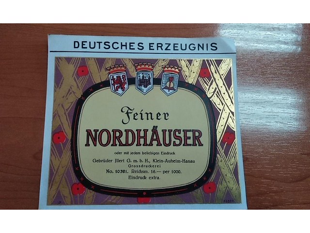 Etiketa: Deutsches erzeugnis : Feiner Nordhauser