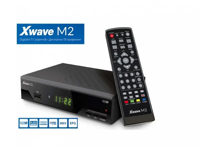 X WAVE DVB-T2 Risiver Set Top Box, Crni