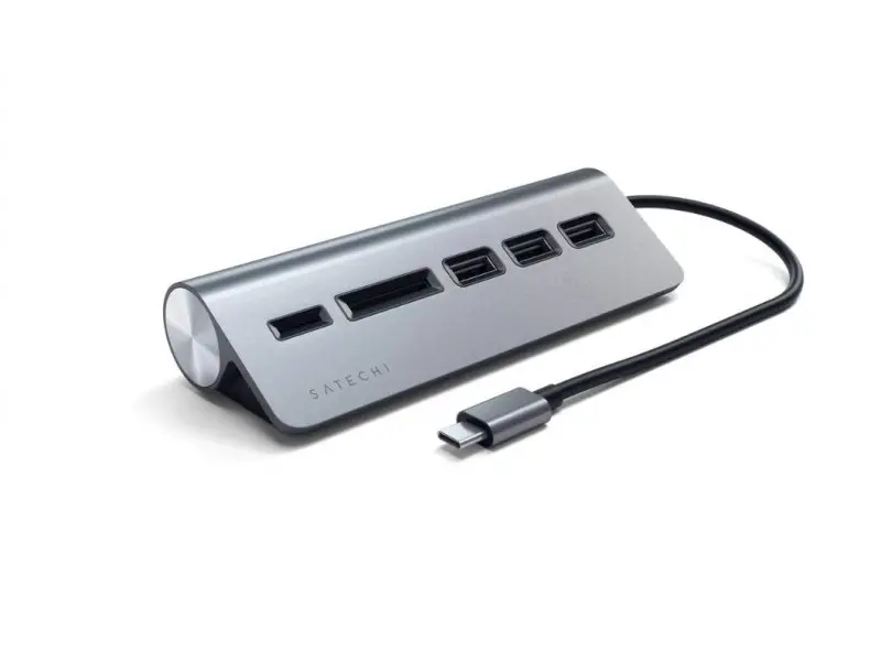 SATECHI Hub Aluminium Type-C USB Hub 3x USB 3.0,MicroSD, Sivi