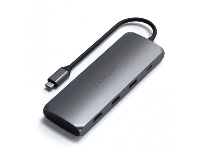 SATECHI Adapter Aluminium USB-C Hybrid Multiport SSD Enclosure, HDMI 4K, 2 x USB-A 3.1 Gen 2 up to 10 Gbps, Sivi