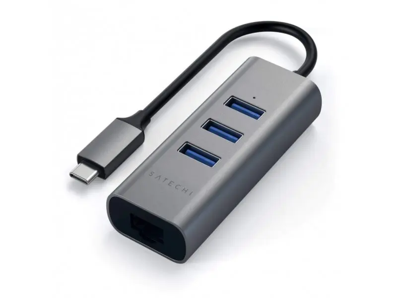 SATECHI Aluminium Type-C Hub 3x USB 3.0,Ethernet, Sivi