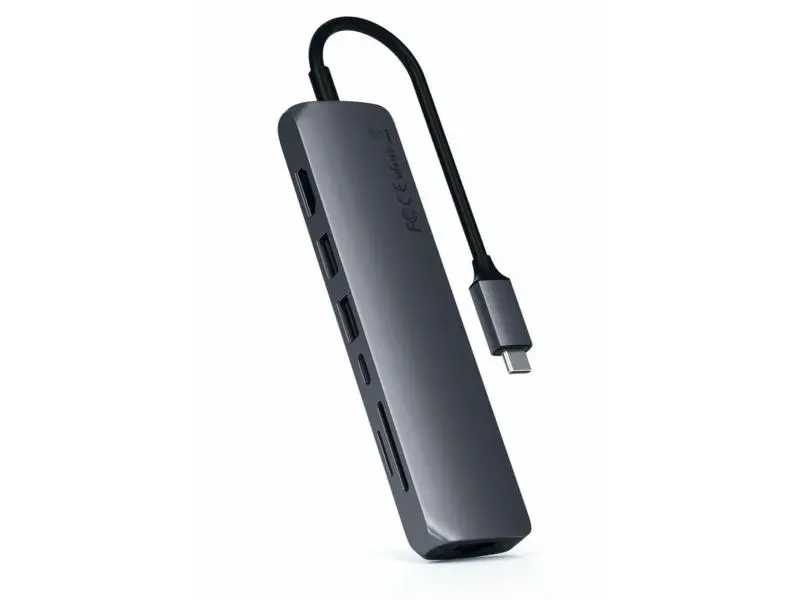 APPLE SATECHI USB-C SLIM Adapter MULTI-PORT WITH ETHERNET, Tamnosivi