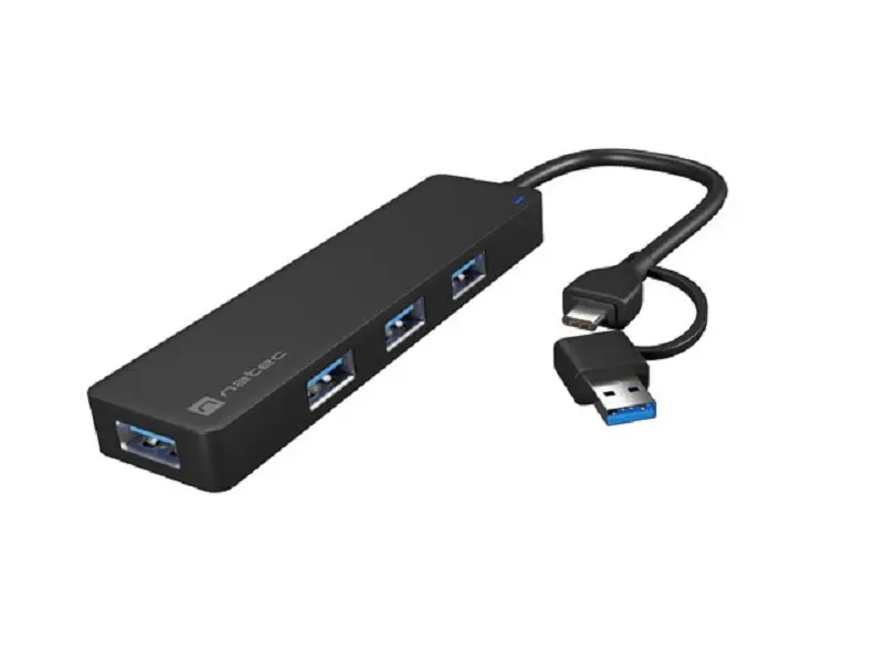 NATEC NHU-2023 Mayfly, USB 3.0 Hub, 4-Port, USB-A + USB-C Adapter, 15 cm