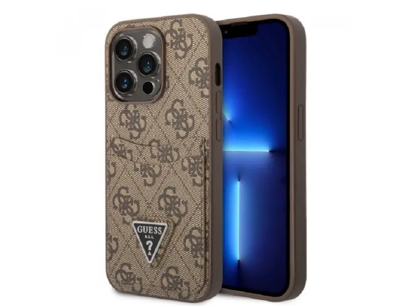 GUESS Maska za iPhone 14 Pro 4G, Double Card Triangle, Braon