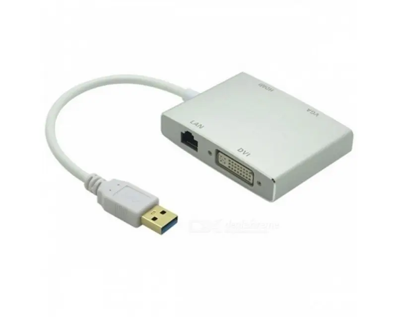 FAST ASIA Adapter konvertor USB 3.0 na HDMI + VGA+DVI + RJ45