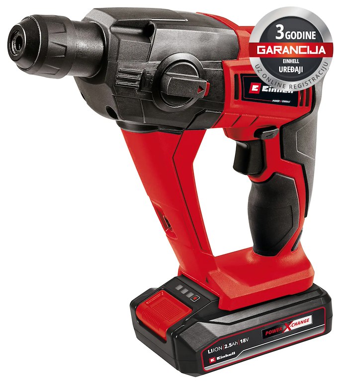 EINHELL Set akumulatorska čekić-bušilica, baterija i 5 burgija TE-HD 18 Li (1x2.5 Ah) crveni