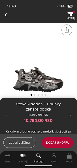 NOVE Steve Madden metalik chunky patike