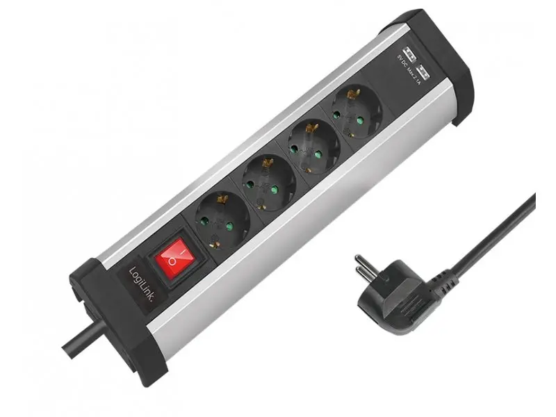 LOGILINK Produžni kabl 4 mesta, 2 USB, prekidač, stalak, 1.5m, aluminium