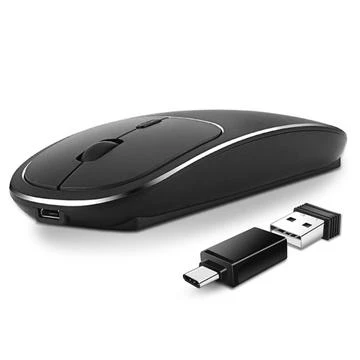 2.4G WIRELESS OPTICAL MOUSE RECHARGEABLE ALUMINIUM ALLOY MICE WITH TYPE-C ADAPTER FOR DESKTOP COMPUTER OFFICE LAPTOP - BLACK