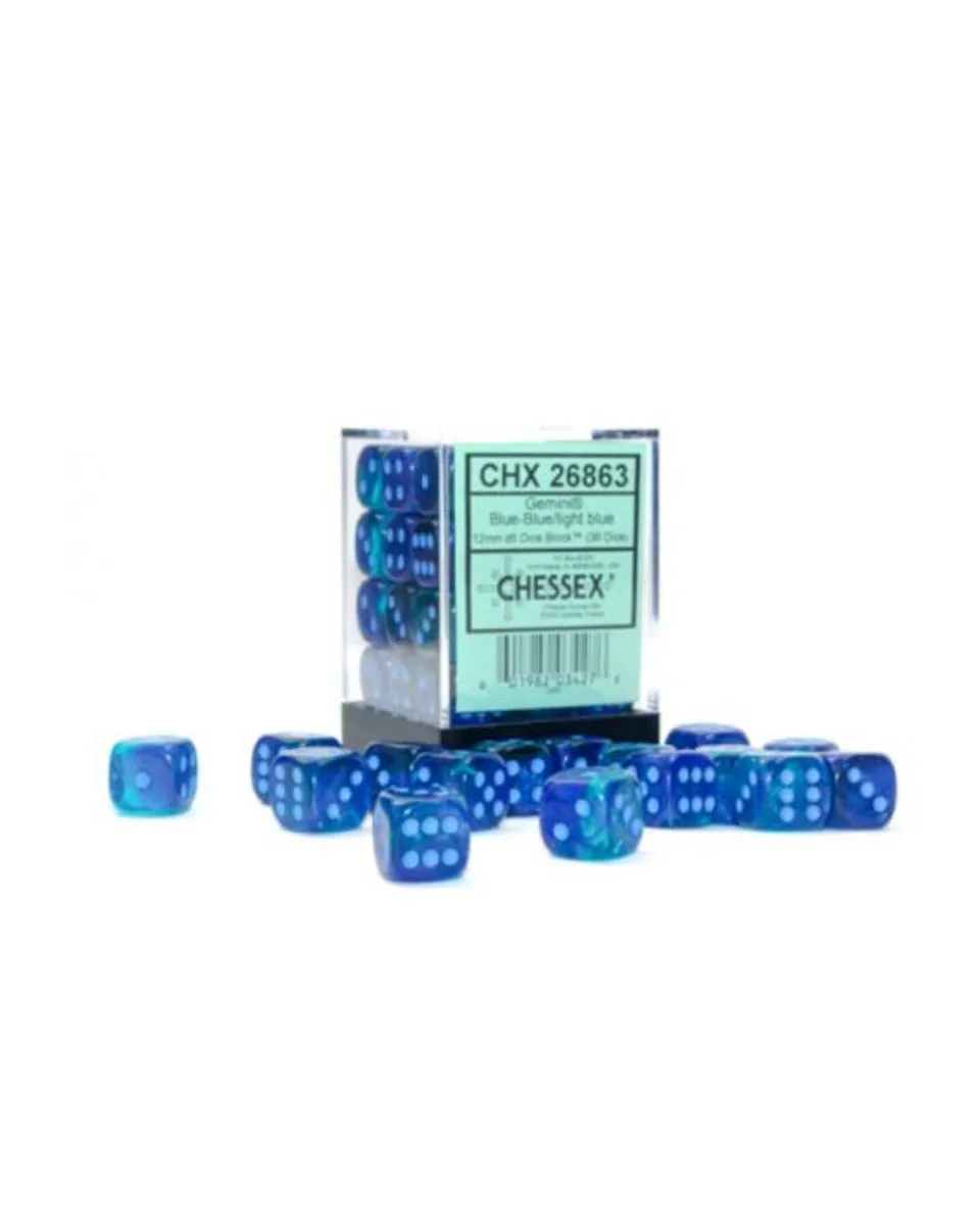 Kockice Chessex - Gemini - Luminary - Blue-Blue & Light Blue - Dice Block 12mm (36)