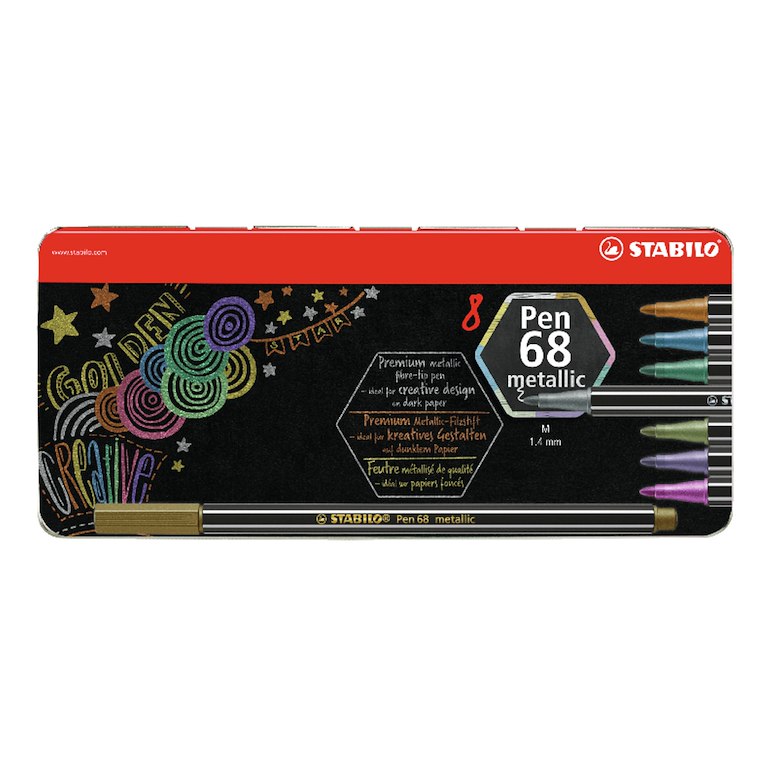 Metalik flomasteri STABILO Pen 68 metalbox set 1/8