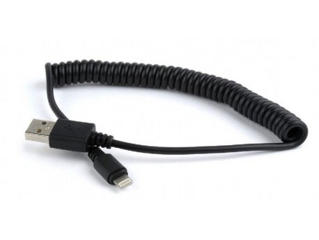 GEMBIRD CC-LMAM-1.5M USB sync and charging spiral cable for iPhone, 1.5 m, black