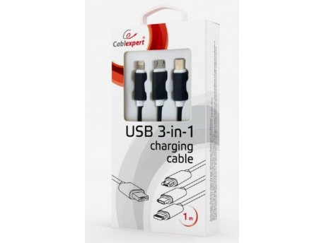 GEMBIRD CC-USB2-AM31-1M Gembird USB 3-u-1 kabl za punjenje 8-pin, Type-C, microUSB, crni, 1m